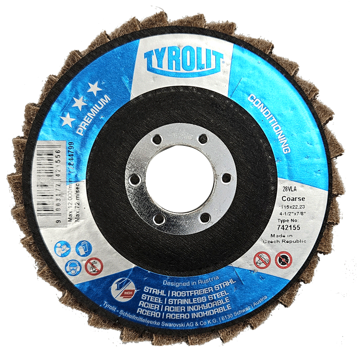 Tyrolit PREMIUM Conditioning Flap Discs, 115mm, Coarse, Pack of 5