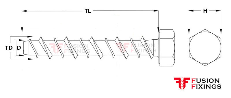 M8/10 x 75mm Hex Head Anchor Bolt BZP Grade 8.8 - Ankerbolt