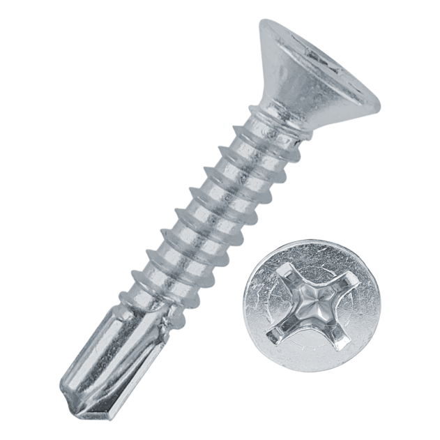 Self-drilling countersunk screw, 2.9mm (No.4) x 22mm, BZP