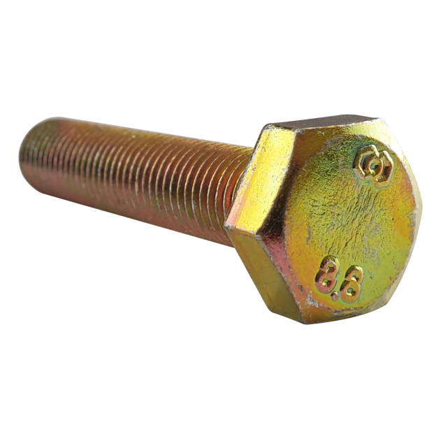 M8 x 40mm Hex Set Screw, 8.8 High Tensile, Zinc & Yellow, DIN 961
