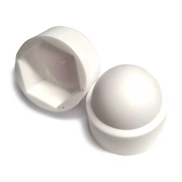 Domed bolt cover caps, M8 (13mm) white nylon nut and bolt covers