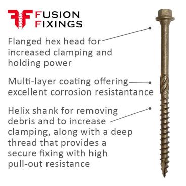 Timco flanged hex head timber screws 6.7 x 250mm, pack of 50