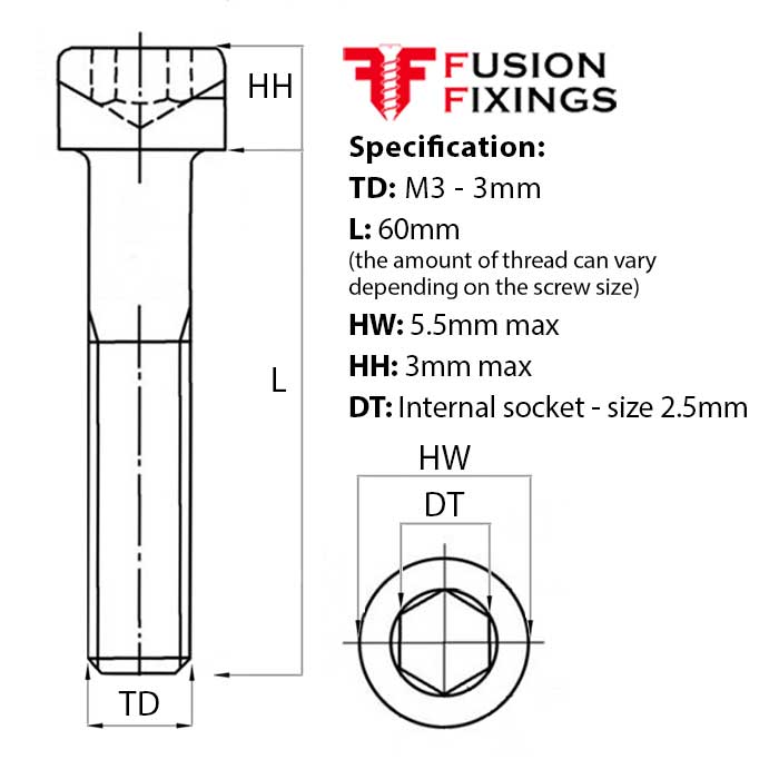 M3 x 60mm Socket Cap Head Screw, Self Colour, DIN 912, bulk offers