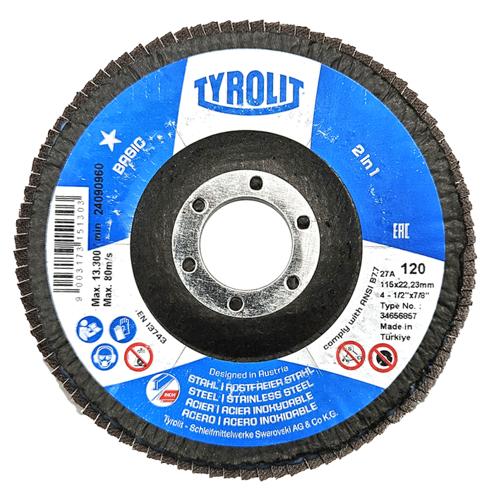 115mm 120 Grit Flap Discs, BASIC 2in1 Flap Discs, 27A, ZA120-325 (x10)